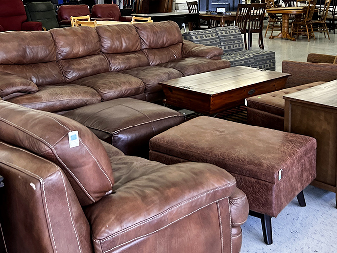 The living room lineup—a parade of patterns telling stories of decades past. That floral armchair has seen things.