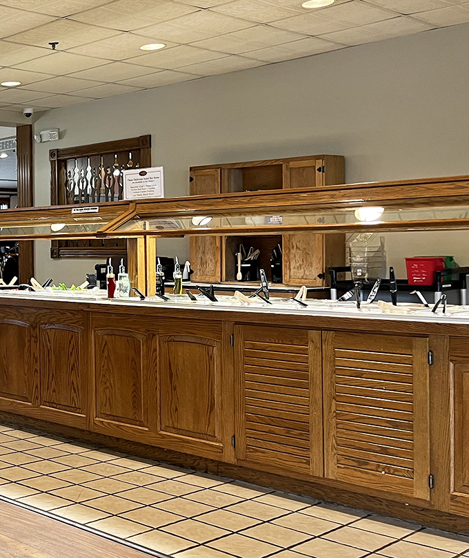 The lunch buffet stretches like a delicious horizon, offering more comfort food than your heart can handle.