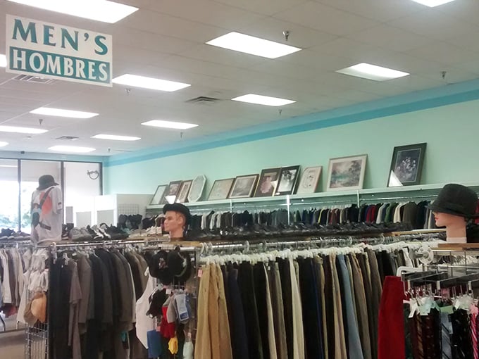 The men's section offers everything from business casual to "I'm just here for the barbecue" attire, all at prices that won't trigger marital disputes.