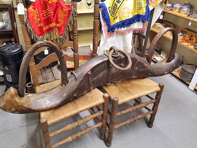 Not your average home decor—this ox yoke has probably seen more of America than most of us ever will.