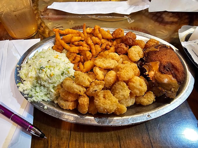 A seafood symphony on a plate – where every fried morsel plays its part perfectly.