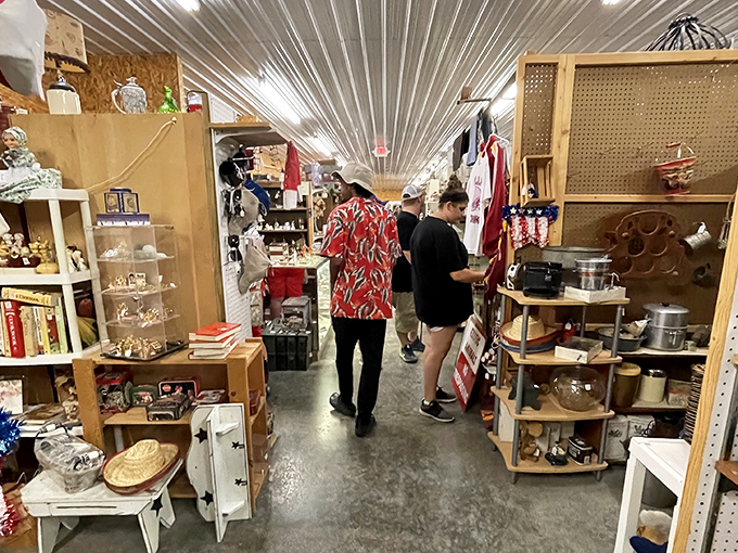Treasure hunters in their natural habitat, navigating the narrow passages between decades of American material culture.