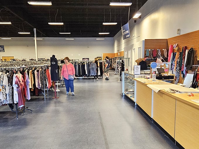 Wide aisles and organized displays make treasure hunting civilized. No elbow-throwing or cart-ramming required—this isn't Black Friday at the big box stores.