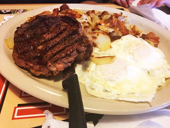 When a steak meets eggs on a diner plate, it's not just breakfast—it's a declaration that today is going to be conquered.