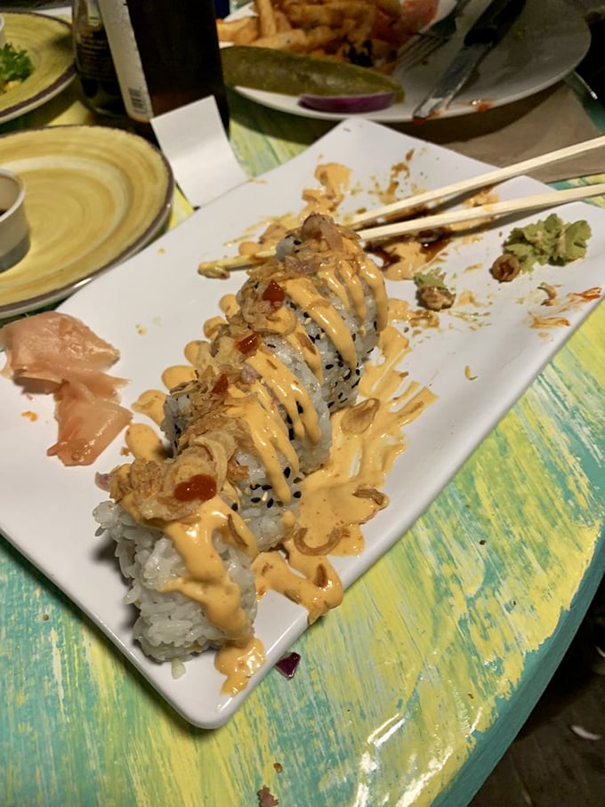 Sushi with a Keys attitude—no pretension, just fresh fish dressed up with enough sauce to make you forget you're eating raw fish in a place with a cartoon pig mascot.