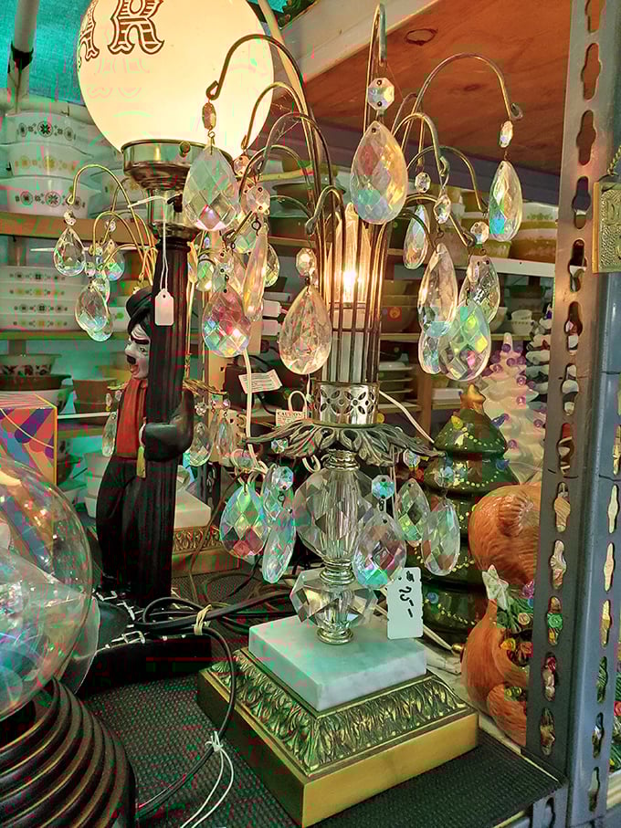 Not your big box store lighting department! These crystal-adorned vintage lamps cast the kind of glow that makes everyone look like they've stepped out of a 1940s film noir. 