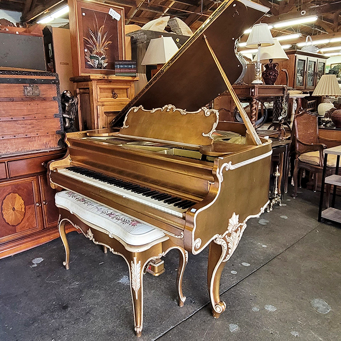 Not just a piano – a time machine with keys. This elegant baby grand has probably witnessed more cocktail parties than most socialites.