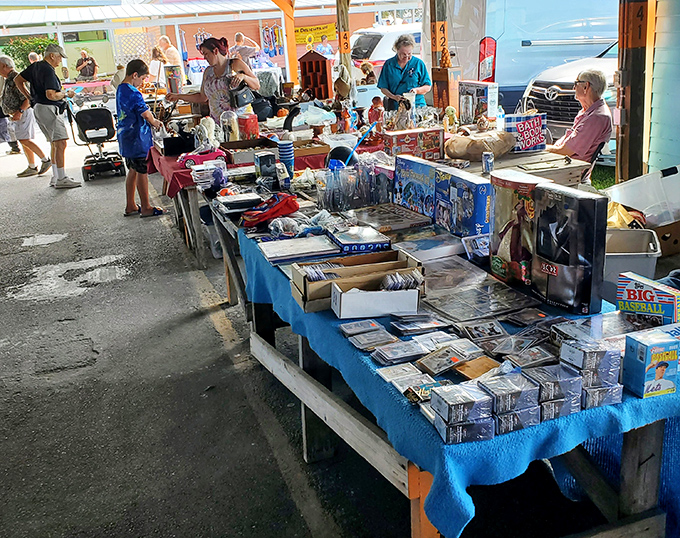 Treasure hunting is a social sport here, where tables laden with collectibles become conversation starters between perfect strangers.