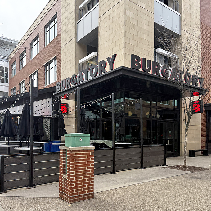 Burgatory's modern exterior suggests what awaits inside – a heavenly burger experience worth any potential sins.