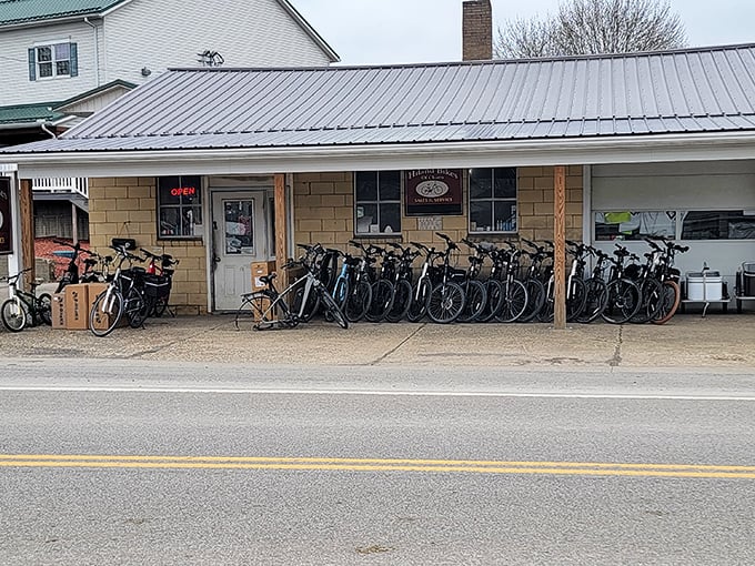 A bicycle shop in Charm displays the preferred two-wheeled transportation for many Amish youth – no charging station required.