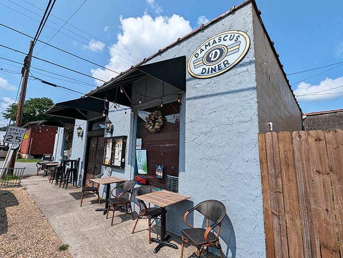 Damascus Diner's baby blue exterior is like a robin's egg—small but containing something wonderful inside.
