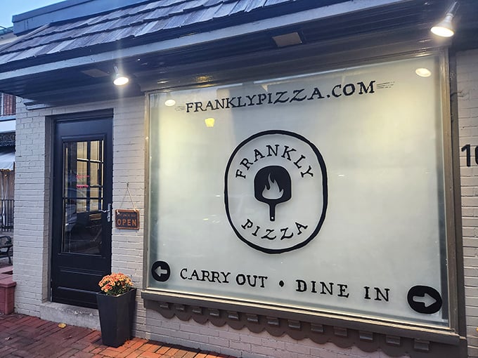 Frankly…Pizza! welcomes you with a storefront as straightforward as its name and as inviting as the aroma inside. 