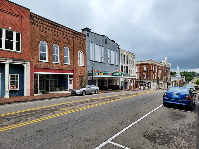 Greeneville's main street looks like it's waiting for a parade to start. Those church spires in the distance add the perfect finishing touch.