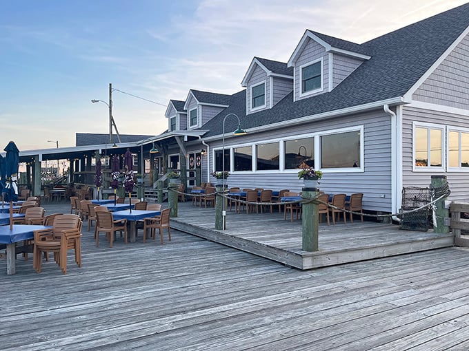 JP's on the Wharf looks like a postcard come to life – wooden deck, water views, and seafood that was swimming this morning.