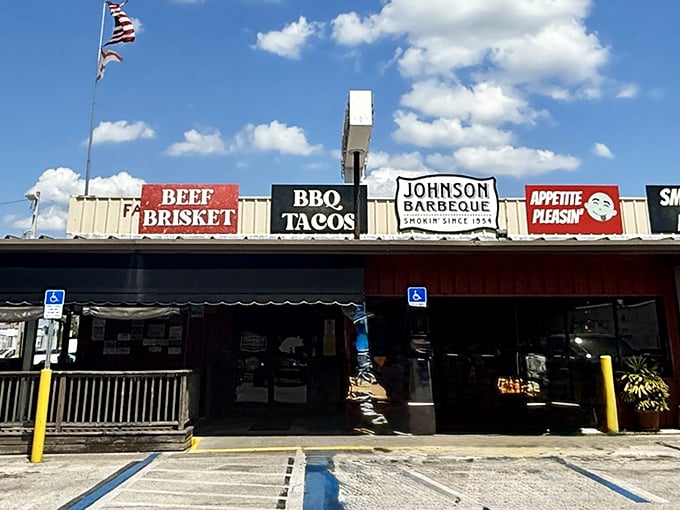 Classic barbecue signage tells you everything - this is where tradition meets your taste buds head-on.