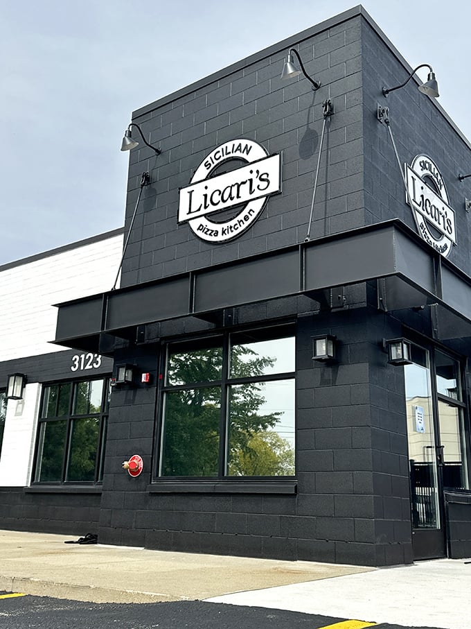 Sleek, modern, and serious about Sicilian pizza – Licari's exterior is like a well-tailored suit hiding a wild pizza party inside.