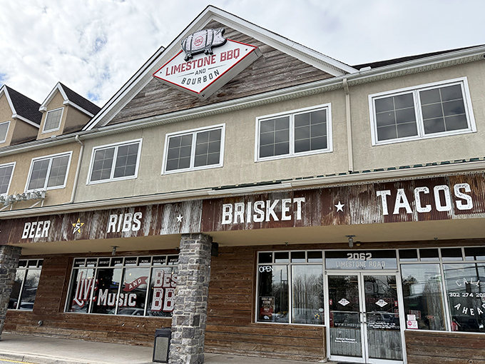 Limestone BBQ's impressive façade hints at what's inside: barbecue that's dressed up but still knows how to party.