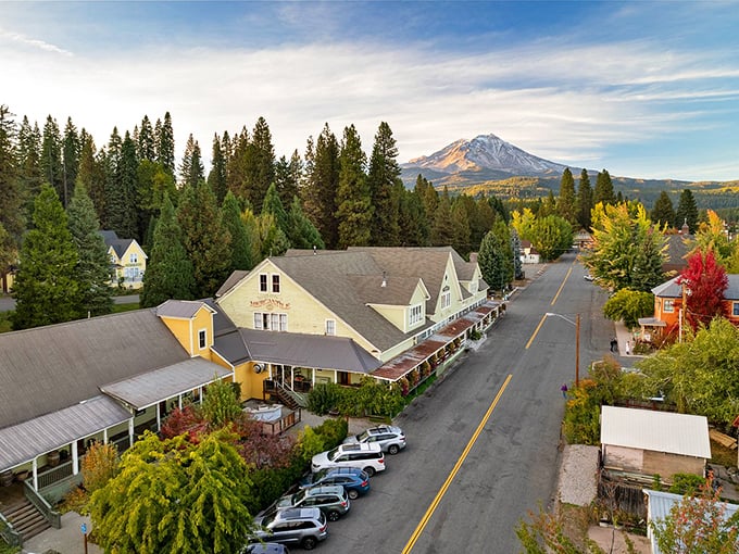 McCloud's charming main street offers mountain views and small-town prices – like stepping into a Hallmark movie without the predictable plot. 