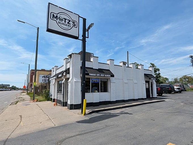 Motz's humble white building stands like a burger temple – unassuming on the outside, transcendent on the inside.