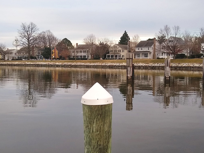 Historic homes stand sentinel along Oxford's shoreline, where time moves as gently as the tidal waters.