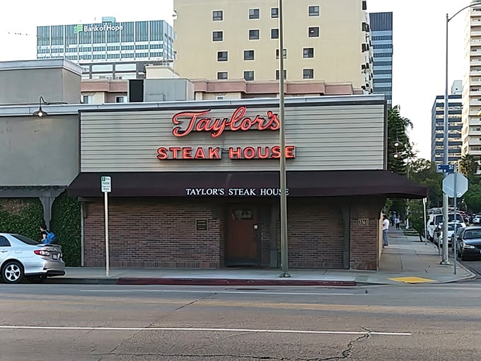 Classic brick and timeless signage - this is what old-school Los Angeles steakhouses look like.