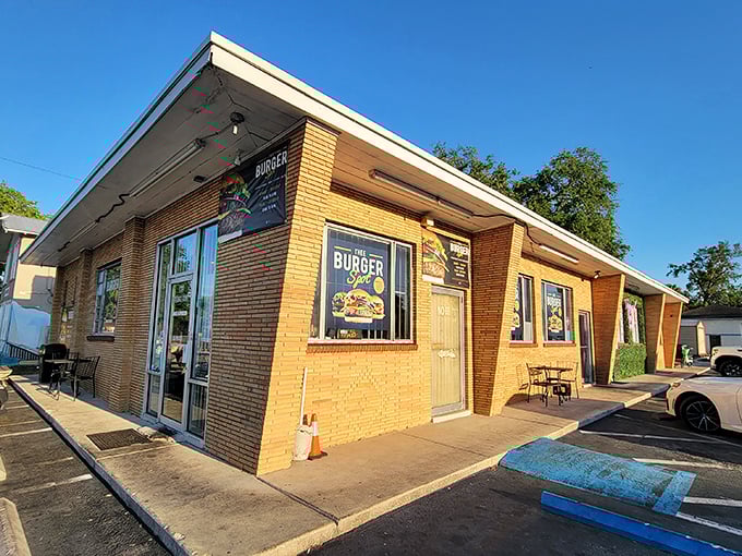 Thee Burger Spot's modest brick exterior and sidewalk seating create the perfect setting for Tampa's burger masterpieces.