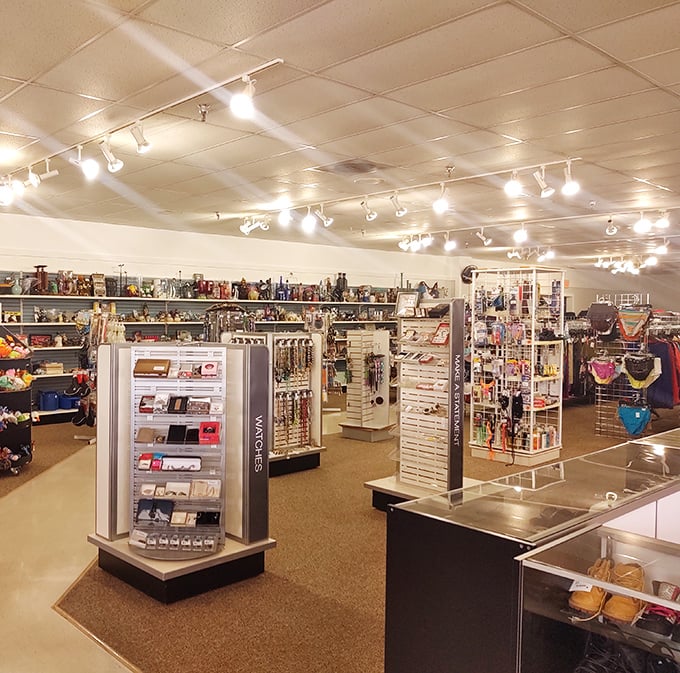 Ultimate Thrift's spotless interior showcases neatly organized displays—Marie Kondo would approve of this orderly treasure trove.