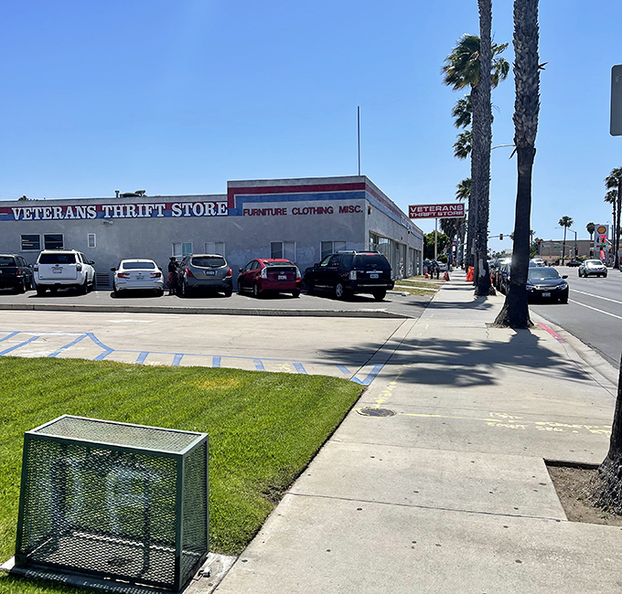 Veterans Thrift Store: Where patriotism meets bargain hunting under the California sun. Palm trees and great deals – what's not to love?