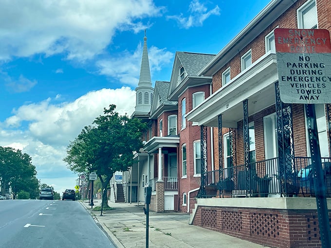 Even emergency signs look charming in Waynesboro, where steepled skylines remind you that small towns take care of their own.