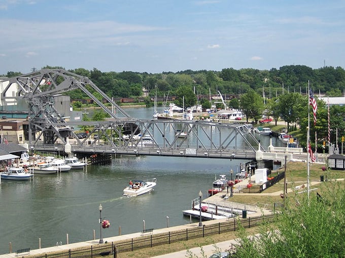 Ashtabula's lift bridge stands sentinel over waters that have witnessed centuries of commerce. Like finding a vintage watch that still keeps perfect time.