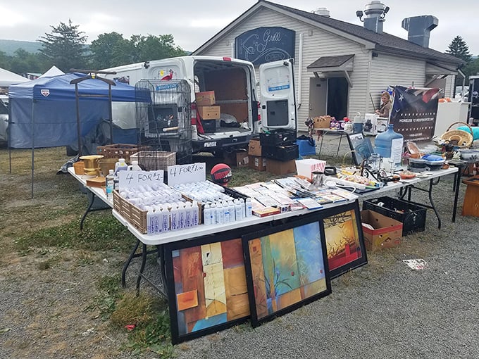 Outdoor shopping area at Blue Ridge with vendors set up along the perimeter. Where "just browsing" becomes a four-hour adventure!