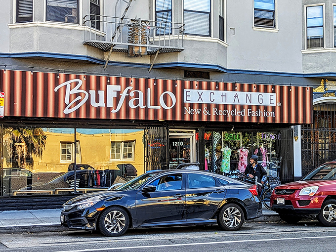 Behind that iconic striped sign, Buffalo Exchange curates a secondhand fashion experience that feels more boutique than bargain bin.