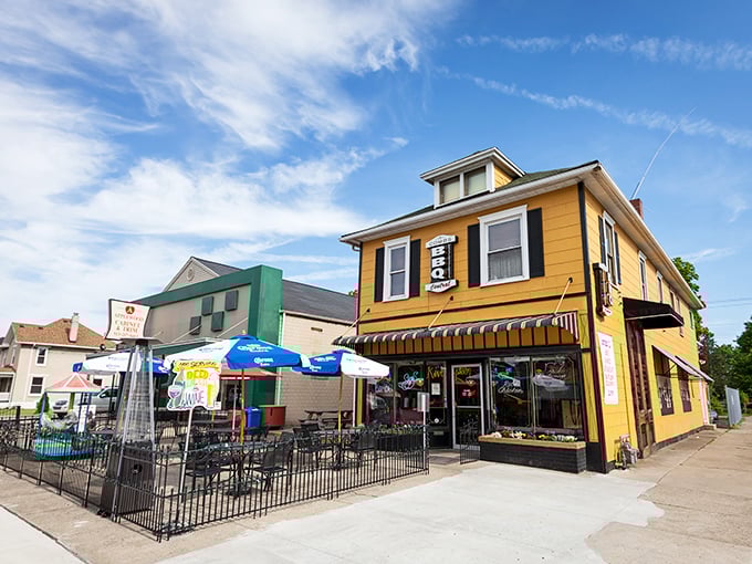 That cheerful yellow exterior at Combs isn't just for show – it matches the sunny disposition you'll have after eating here.