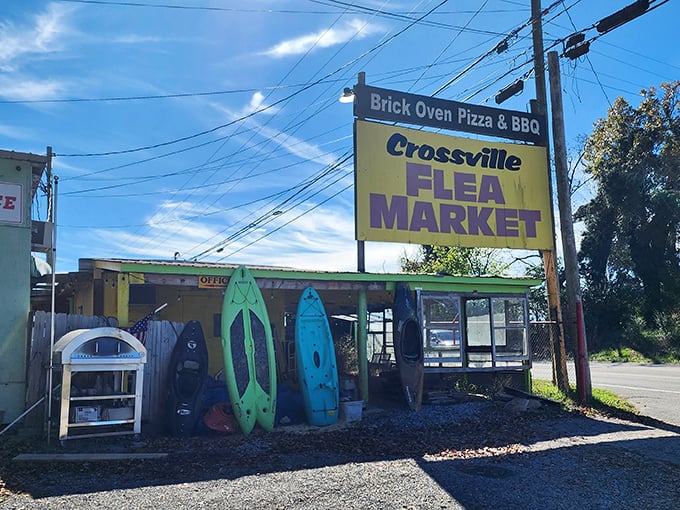 Like a trailhead to treasure, this colorful corner of Crossville Flea Market hints at bargain-hunting adventures just beyond the kayaks.