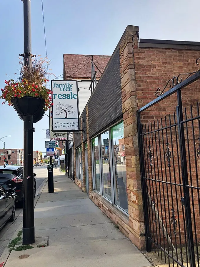 Family Tree's welcoming sign hangs like a friendly neighbor's wave. This community hub turns one person's castoffs into another's discoveries.