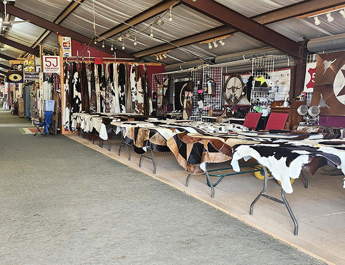 The cowhide rugs at Fredericksburg Trade Days bring authentic Texas style to any home. One of these would look perfect next to your mid-century modern coffee table!
