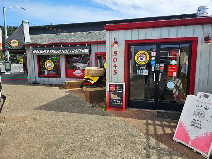 Those tractor tires outside HWY 101 Burger aren't just quirky decor—they're a warning you'll need heavy equipment to roll out after eating.