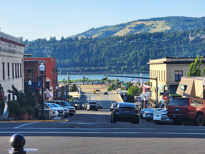 Hood River's downtown offers a front-row seat to Mount Hood's majesty—nature's version of IMAX.