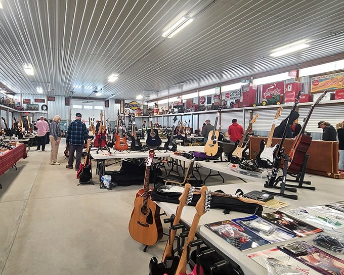Six-string symphony! Jake's impressive guitar collection turns casual browsers into serious shoppers faster than you can say "Stairway to Heaven."