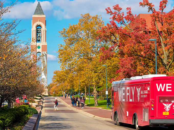 Ball State University in Muncie brings big opportunities without the big-city cost. Education, ambition, and fall colors—all on a budget your Social Security check can respect!
