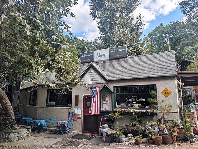 Mary's Market – where that American flag waves hello and those outdoor tables practically beg you to sit down with coffee and gossip. It's Mayberry with an espresso machine!