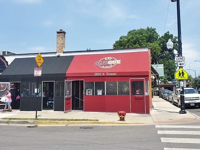 Smoque's street view is Chicago BBQ defined—urban, straightforward, and worth every minute in that inevitable line.