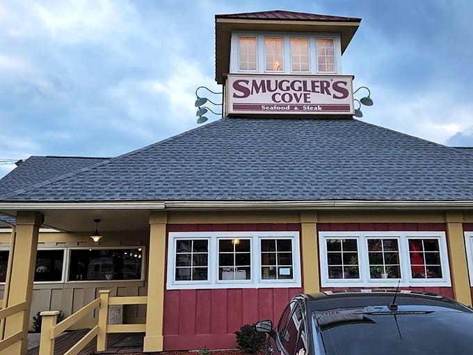 As dusk settles over the Poconos, Smuggler's Cove lights up like a cozy port in a sea of mountain wilderness.