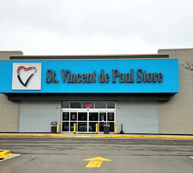 The clean lines of St. Vincent's storefront hide a wonderland of secondhand treasures. Like finding Narnia in a shopping center.