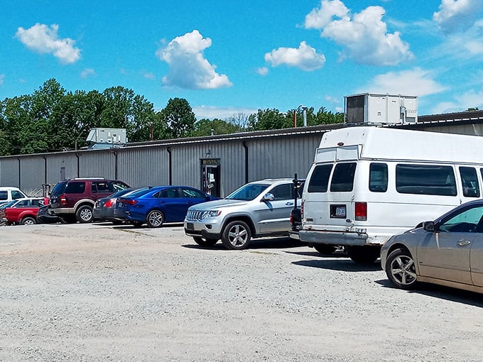 Don't judge a flea market by its parking lot – The Flea's unassuming exterior hides a treasure trove of vintage delights inside.