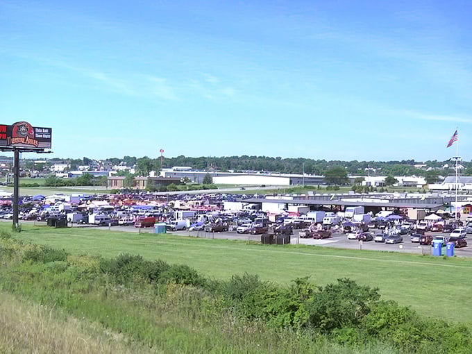 The view from the highway doesn't lie—Treasure Aisles creates its own horizon of possibilities and parking spaces.