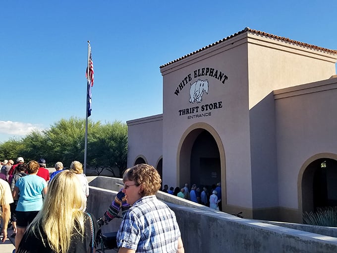 Thrift pilgrimage destination! The White Elephant draws crowds of bargain hunters eager to discover what treasures await inside.