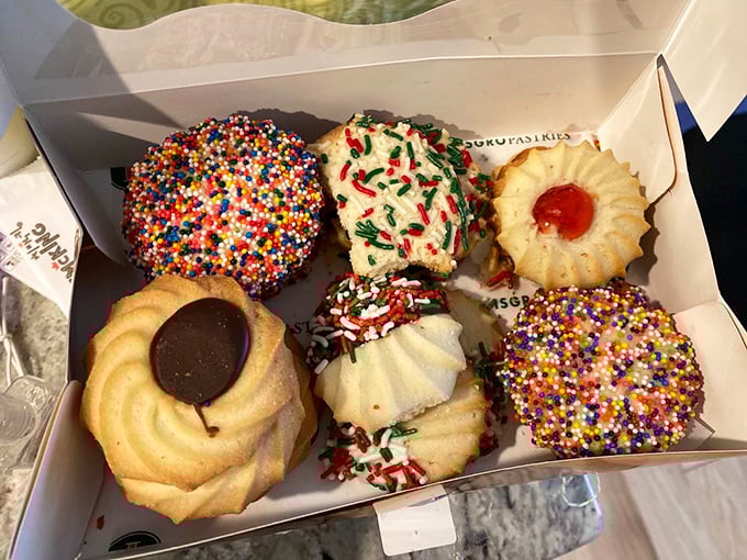 Italian butter cookies dressed in their Sunday best. Some wear chocolate, others sprinkles, but all deliver that perfect sandy texture that dissolves on your tongue.