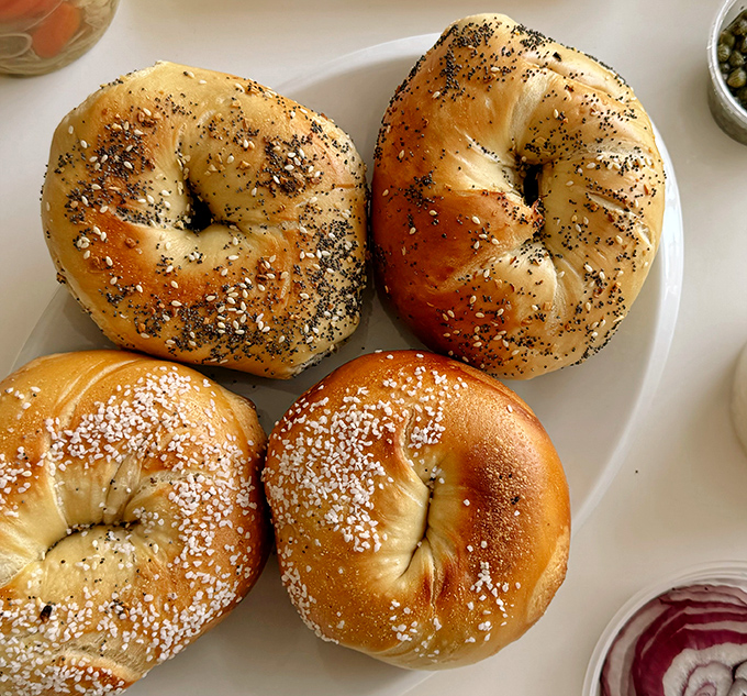 Bagels with personality—golden, chewy, and substantial enough to make a New Yorker nod with grudging respect. The perfect canvas for schmear artistry. 