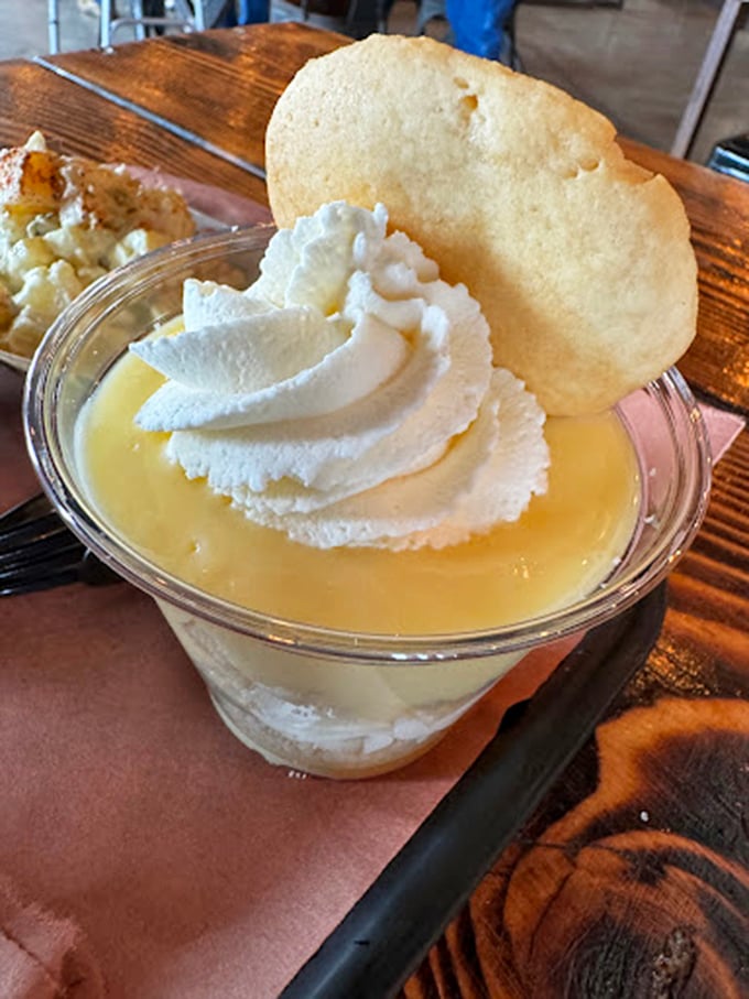 Banana pudding that would make your grandmother both proud and jealous—complete with the cookie that's somehow still crisp despite the laws of physics.